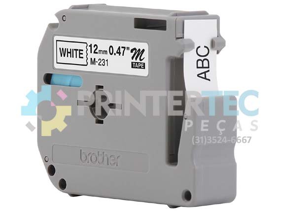 FITA BROTHER M-231 BRANCA COM ESCRITA PRETA 12MM